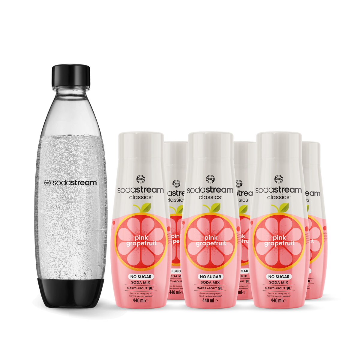 6-pack Pink Grapefruit + 1L Fuse, astianpesukoneen kestävä – SodaStream ...